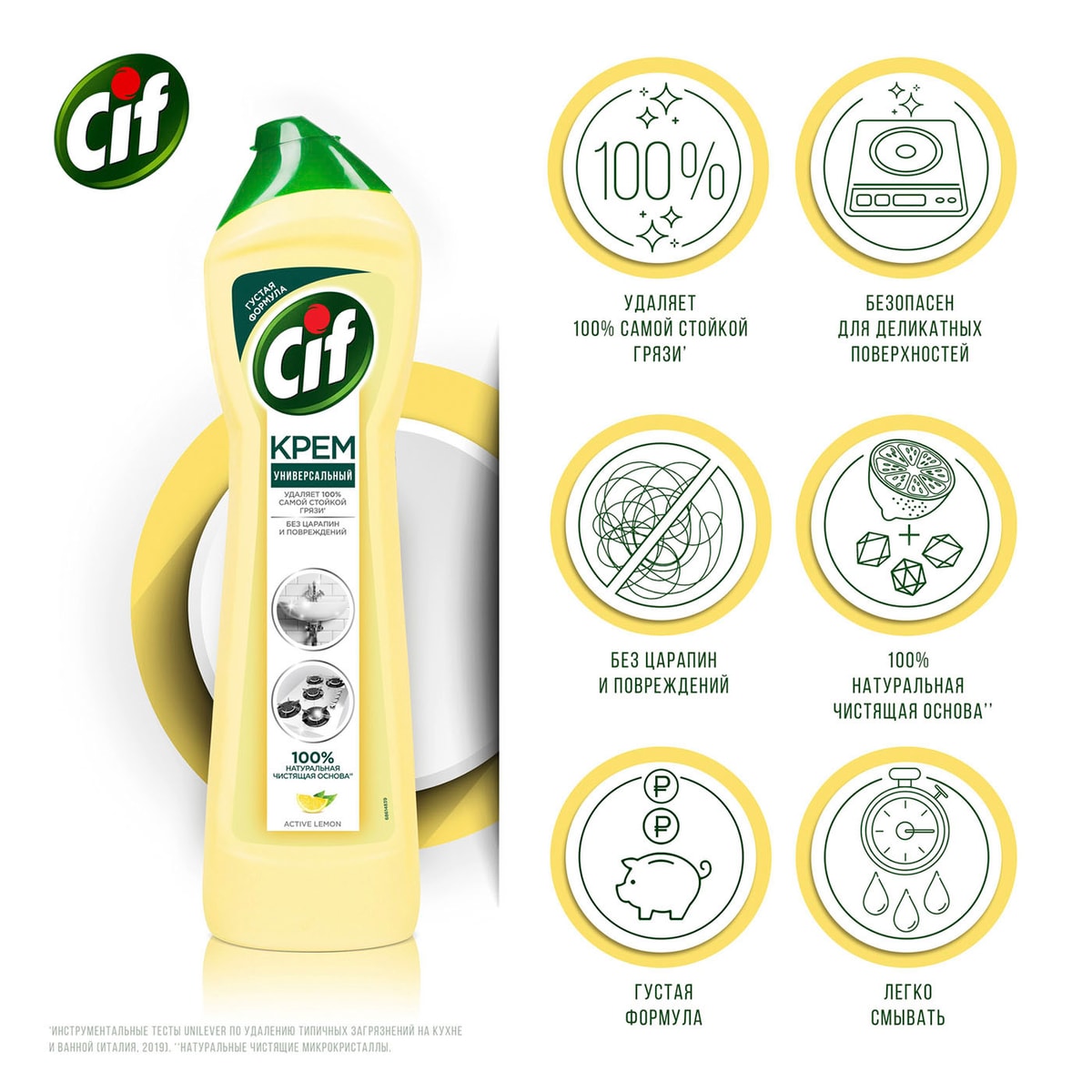 Крем чистящий Cif Актив Лимон универсальный для кухни и ванной 100% ...