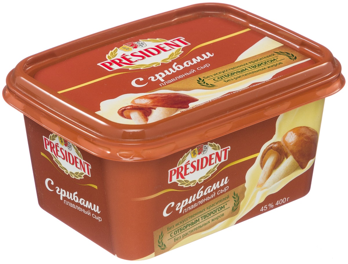 Сыр плавленый President с грибами 45% 400г - купить с доставкой в Vprok ...