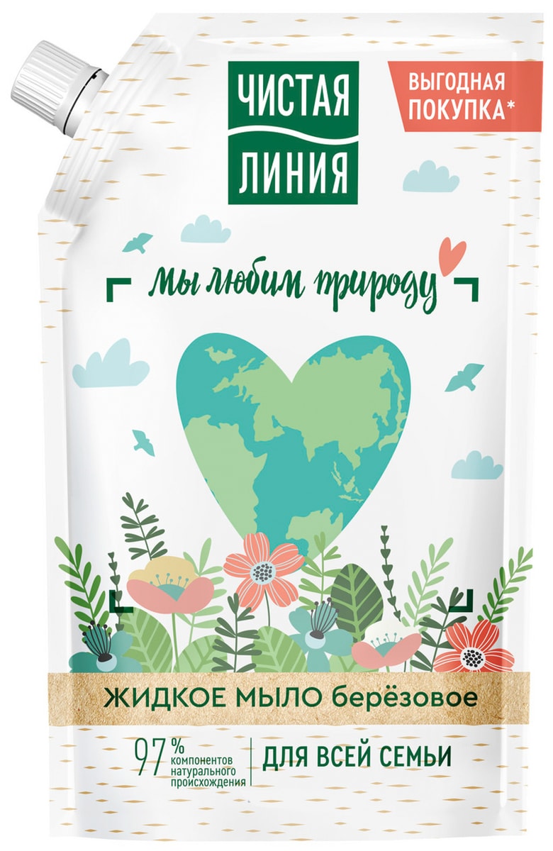 Мыло жидкое Чистая Линия Березовое на 100% натуральной основе для всей ...